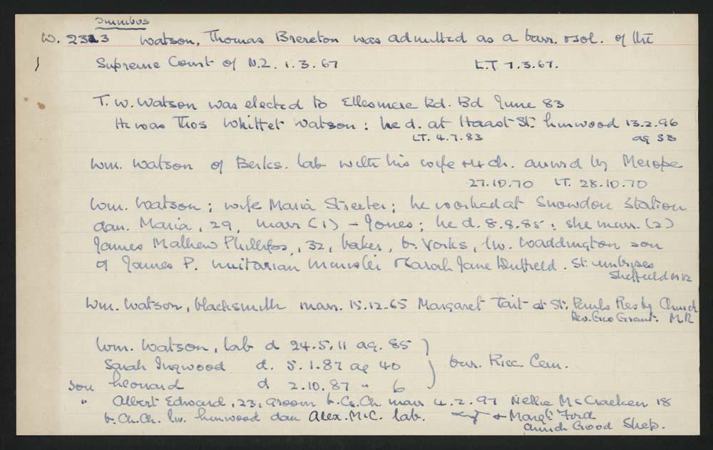 Macdonald Dictionary Record: Thomas Brereton Watson, T W Watson ...