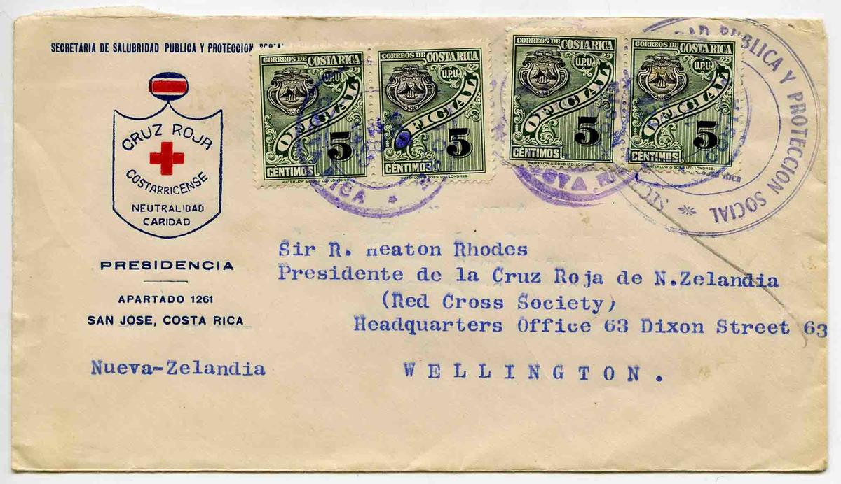 Envelope: Costa Rica 5 Centimos Stamps Attached - Canterbury Museum