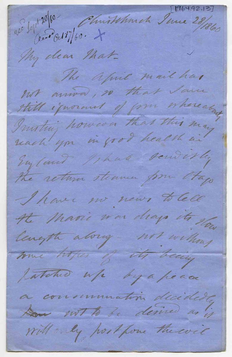 Letter: Alfred Charles Barker to Matthias Barker, 28 June 1860 ...