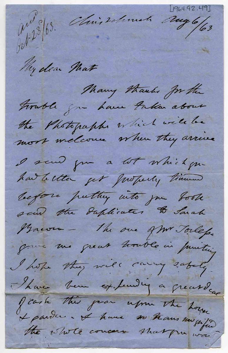 Letter: Alfred Charles Barker to Matthias Barker, 6 August 1863 ...