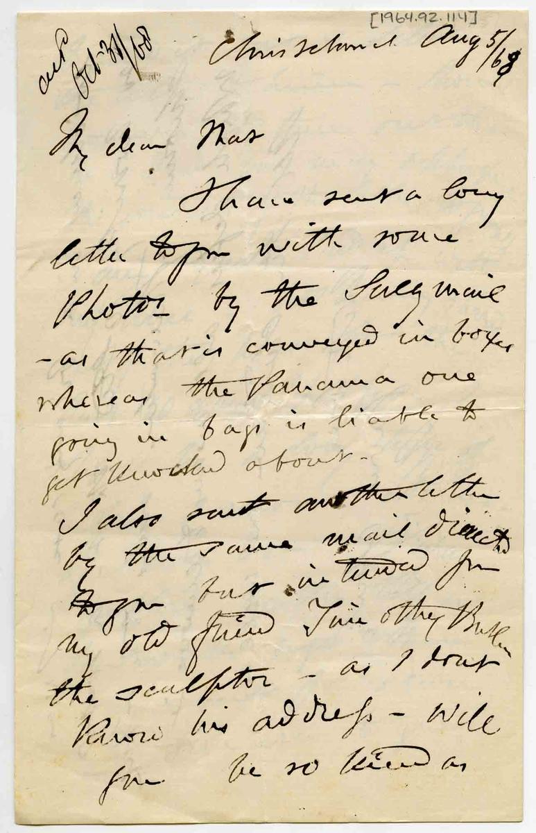 Letter: Alfred Charles Barker to Matthias Barker, 5 August 1868 ...