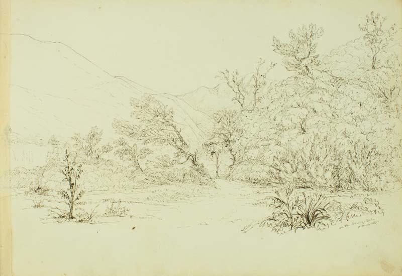 Sketch: On the Rangitata, 14 October 1861 - Canterbury Museum